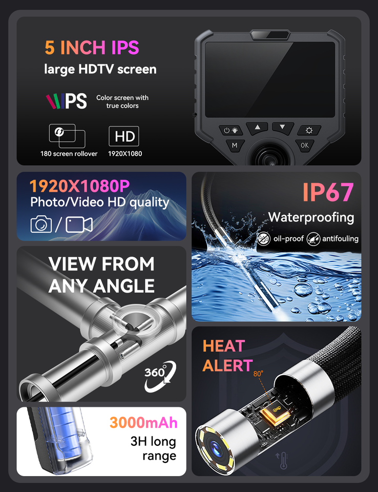 1080P HD 4-Way 360° Articulating Borescope Industrial Endoscope Camera ...