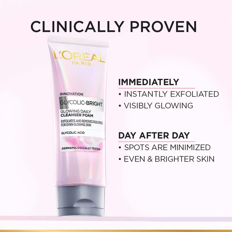 L'Oreal Paris Glycolic Bright Daily Foaming Facial Cleanser For Face ...