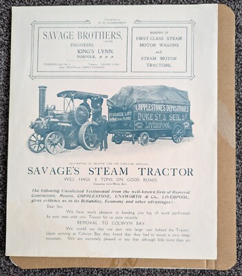 Original letterpress print of a rare Savage Brothers Steam Tractor ...