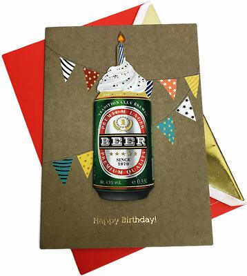 Embellished Lager Beer with Frosting Festive 5" x 7" Birthday Greeting ...
