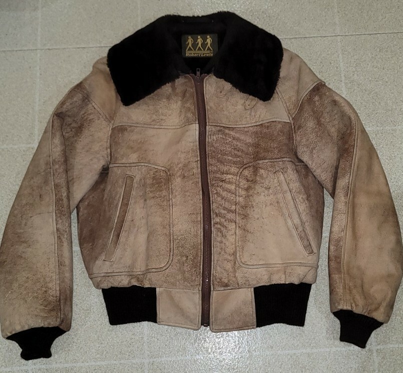 Vintage Robert Lewis Tan Brown Suede Shearling Bomber… - Gem