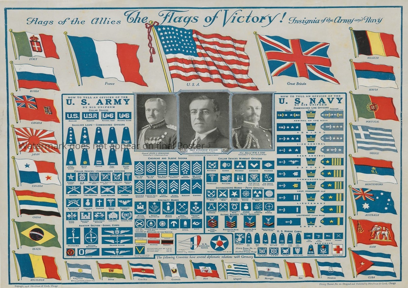 WWI Poster Flags Allies propaganda print World War insignia army ...