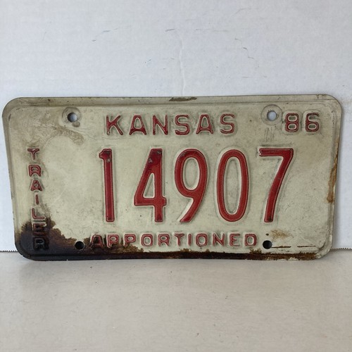 Kansas 1986 Trailer Apportioned License Plate 14907 Decor Collector ...