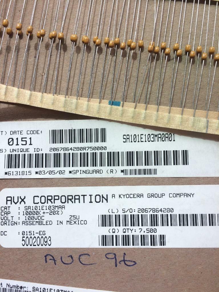 Ceramic multilayer cap 0.01uF 100V Z5U 20% Axial SA101E103MAA 200pcs ...