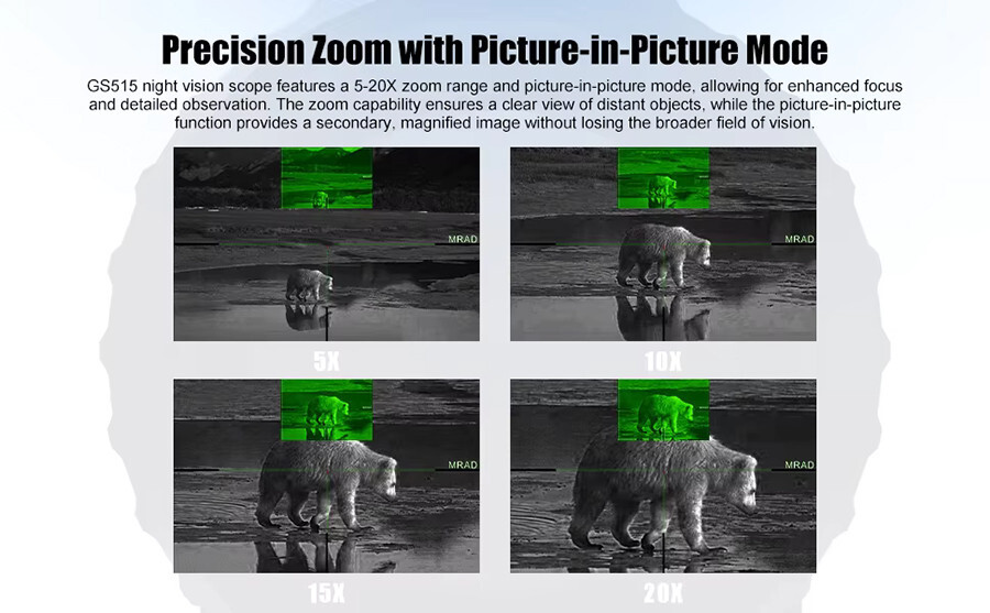 GS515 Night Vision Rifle Scope 5X-20X Zoom HD 1920p Gyroscope One Shot ...