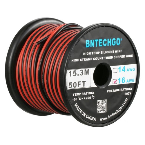16 Gauge Flexible 2 Conductor Parallel Silicone Wire Spool Red Black ...