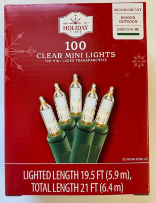 Holiday Time 100 Clear Mini Lights Christmas Weedings Green Wire 21 ...