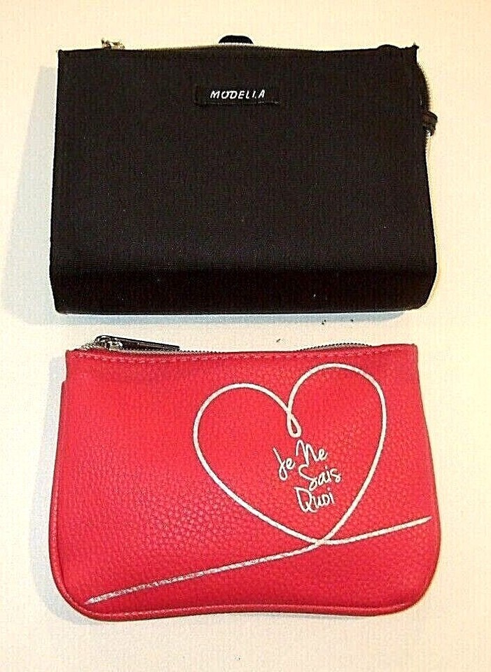Two Black Modella Hard Case & Red Faux Leather Zippered Cosmetic Cases ...