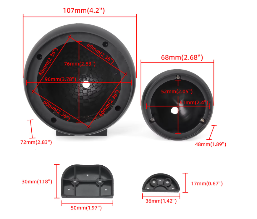 Tweeter & Midrange Speaker Pods Pair ABS Plastic A Pillar Dash Mount ...