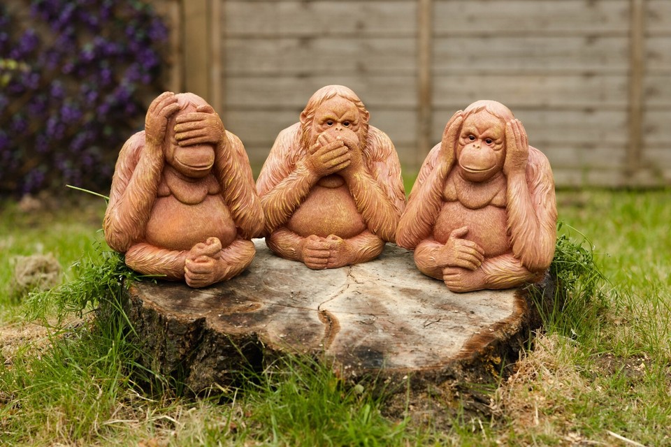 Garden Monkey Ornament Statues 3pc Set See Hear Speak No Evil Large ...