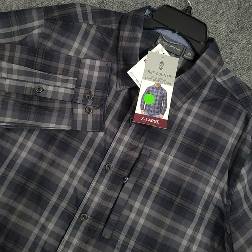 Free Country Excursion Shirt Men's XL Plaid Roll Tab Hiking Quick Dry ...