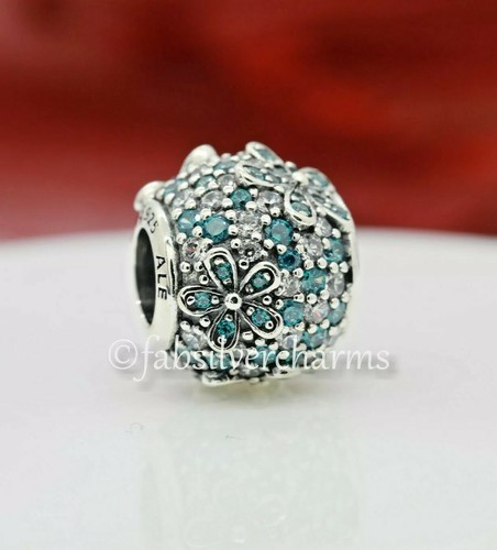 Authentic Pandora Silver Charm Teal Pavé Daisy Flower 798797C01 Bead | eBay
