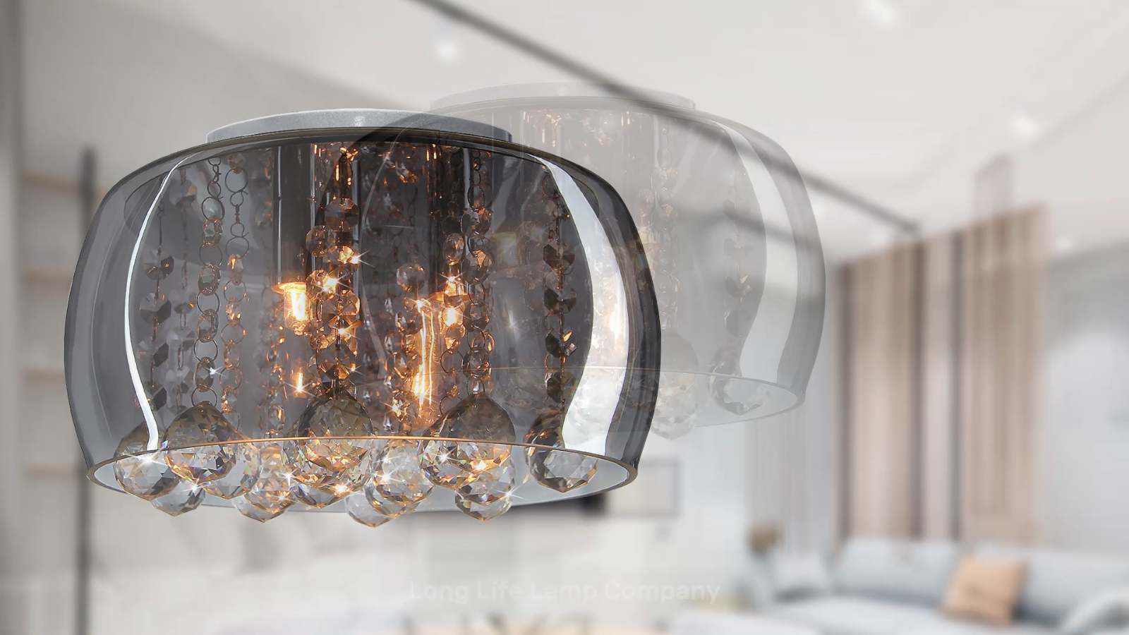 Modern Crystal Droplet Round Glass Ceiling Light Smoked Grey Chandelier ...