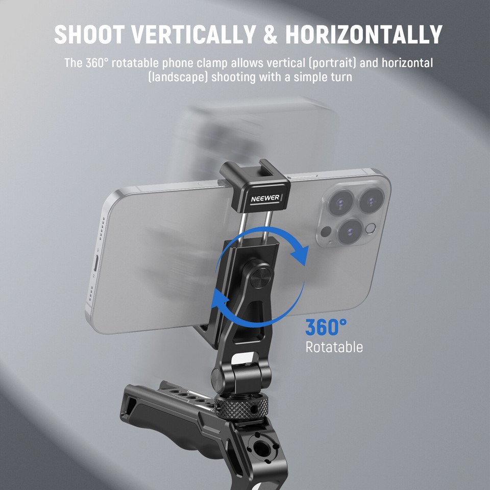 Neewer Metal Phone Mount, 180° Tilt, 360° Rotation, Cold Shoe, GA010D ...