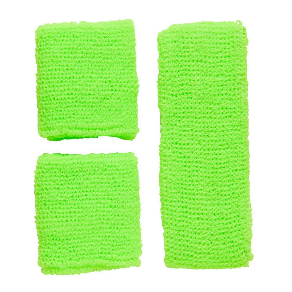 Retro Neon Sports Band Set 80s Wristband Headband w/Leg Band Sports ...