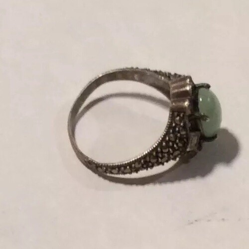 Vintage Sterling Silver Green Jade & Marcasite Ring | eBay