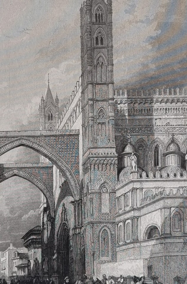 1839 MEDITERRANEAN PRINT ARCHBISHOPS PALACE & CATHEDRAL PALERMO SICILY ...