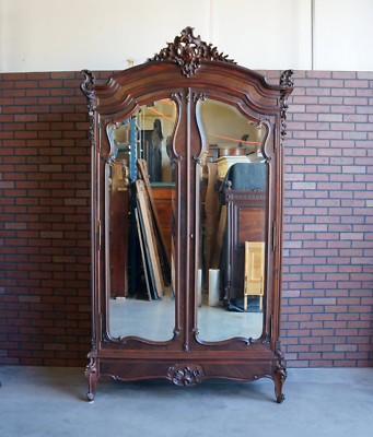 Antique French Rococo Armoire ~ Louis XV Two Door Mirrored Armoire | eBay