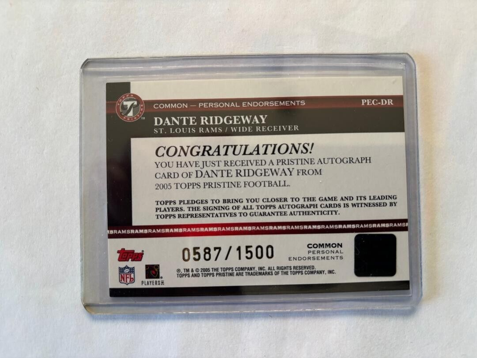 2005 Topps Pristine Personal Endorsements Autograph DR Dante Ridgeway ...