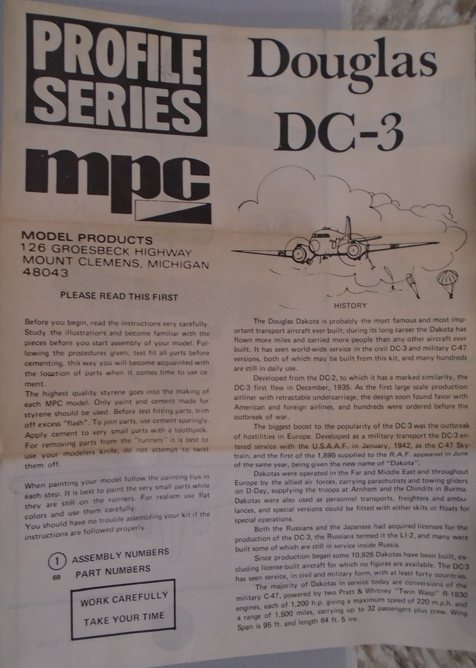 MPC 2-1512 1/72 SCALE Douglas DC-3 Profile Series Aircraft Model Kit ...