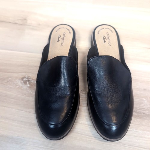 NWT Clarks Black Leather Slip On Mules Size 6.5 | eBay