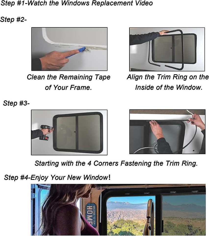 RV Emergency 30"x20" Exit Window for Cargo Trailer Glass Window w/Trim ...