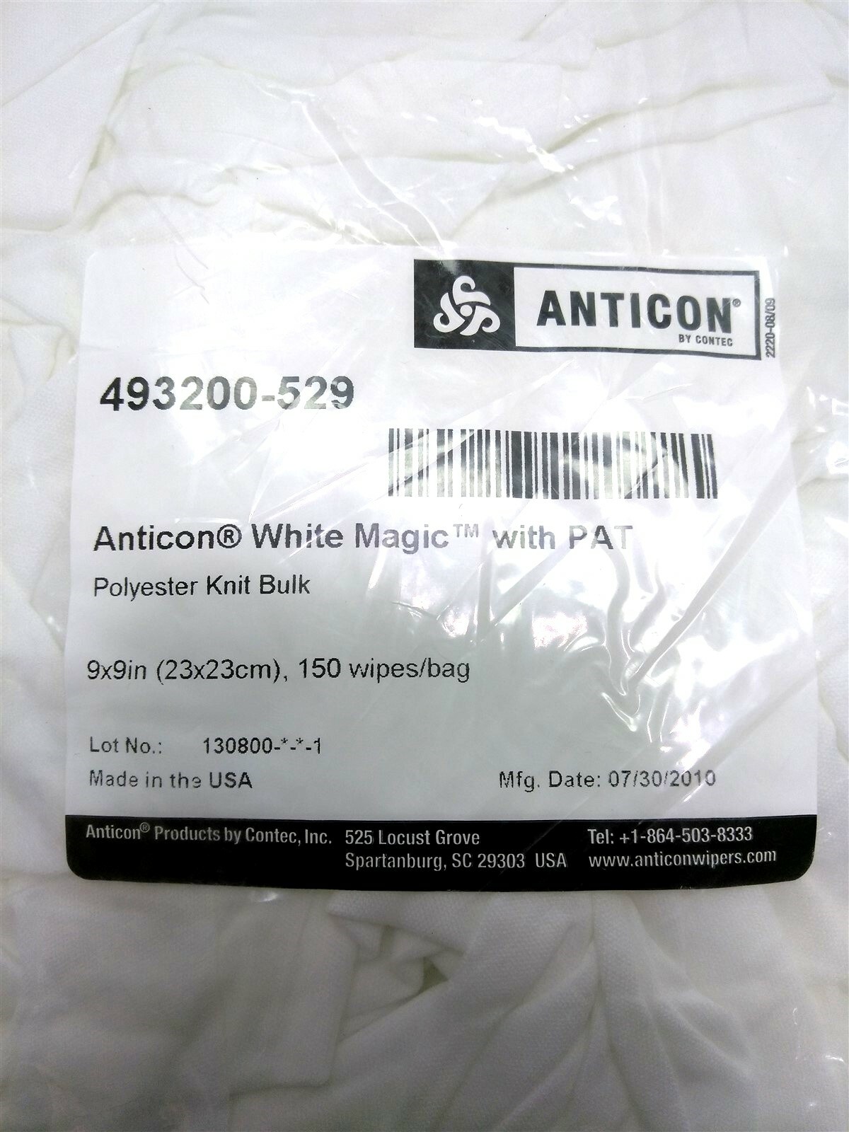 Bag of 150 CONTEC 493200-529 Anticon Clean Room Dry Wipes 95 Capture ...