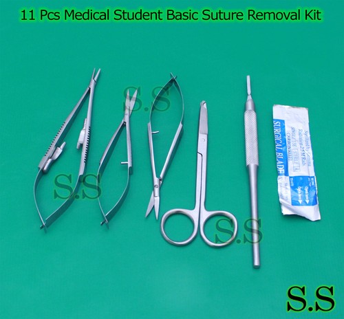 11 PCS MEDICAL STUDENT BASIC SUTURE LACERATION REMOVAL KIT+SCALPEL ...