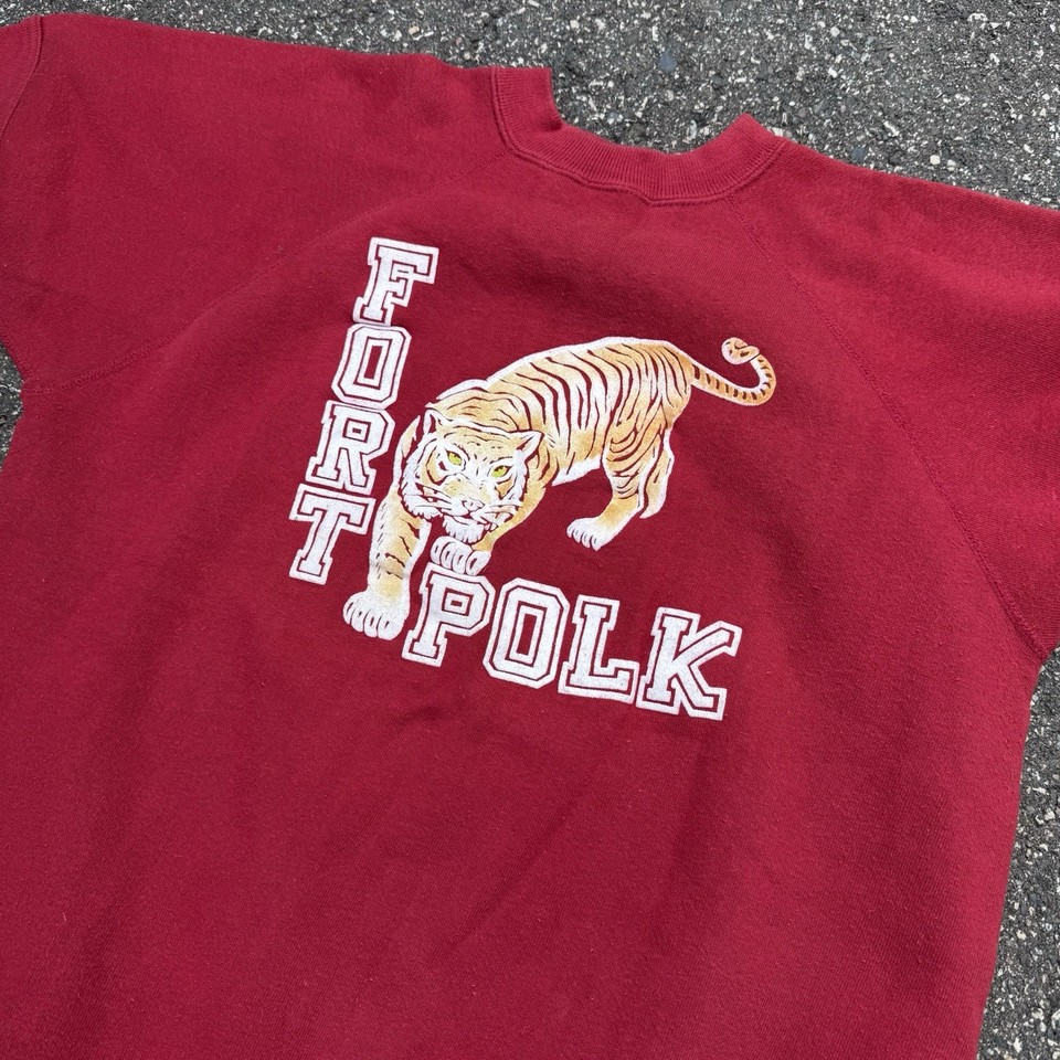 Vintage 1960s Fort Polk Flock Print Tiger Military Sweatshirt Size ...