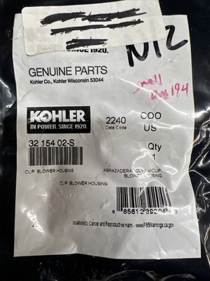 Genuine OEM Kohler Blower Housing Clip # 32 154 02-S Nos Sealed In Bag ...