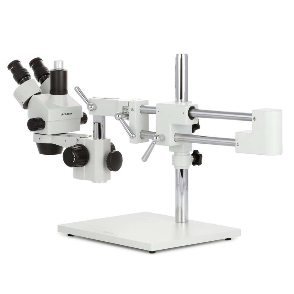 AmScope SM-4TP 7X-45X Simul-Focal Stereo Zoom Microscope on Dual Arm ...