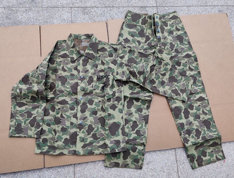 USMC P42 WW2 HBT Frogskin Camouflage Reversible Jacket TROUSERS SET ...