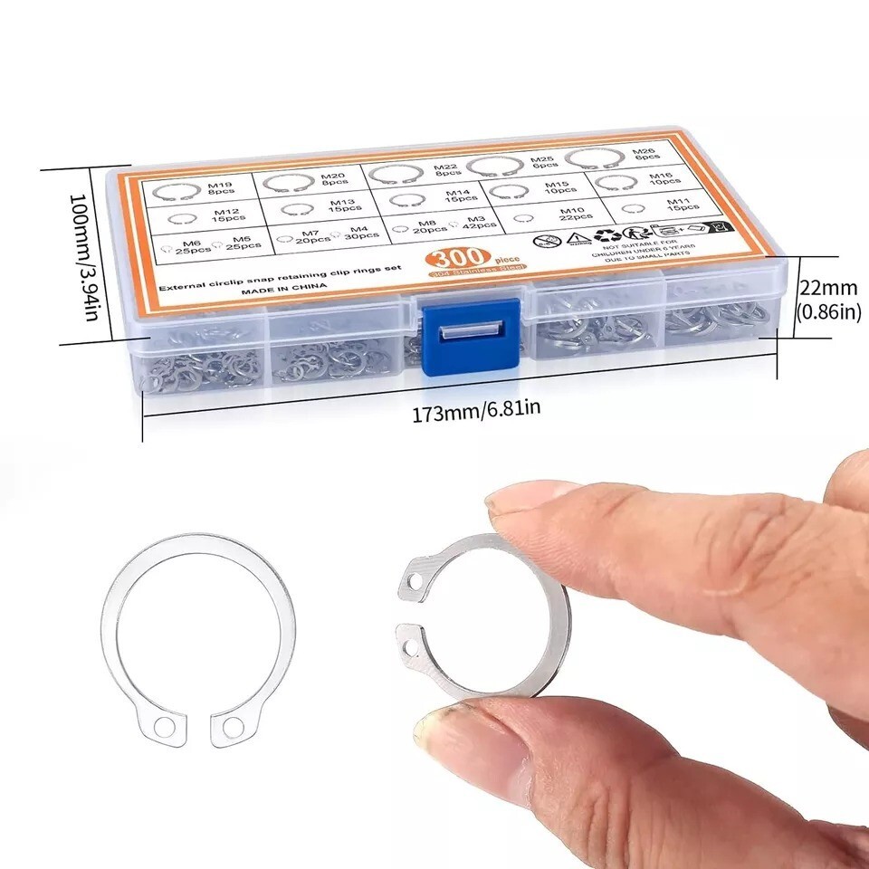 300 Pcs Retaining Ring Set Internal Snap Rings Kits Stainless Steel ...
