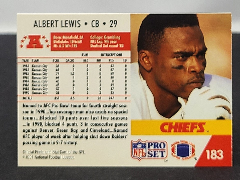 ALBERT LEWIS Signed Autograph 1991 Pro Set Football Card #183 Kansas ...