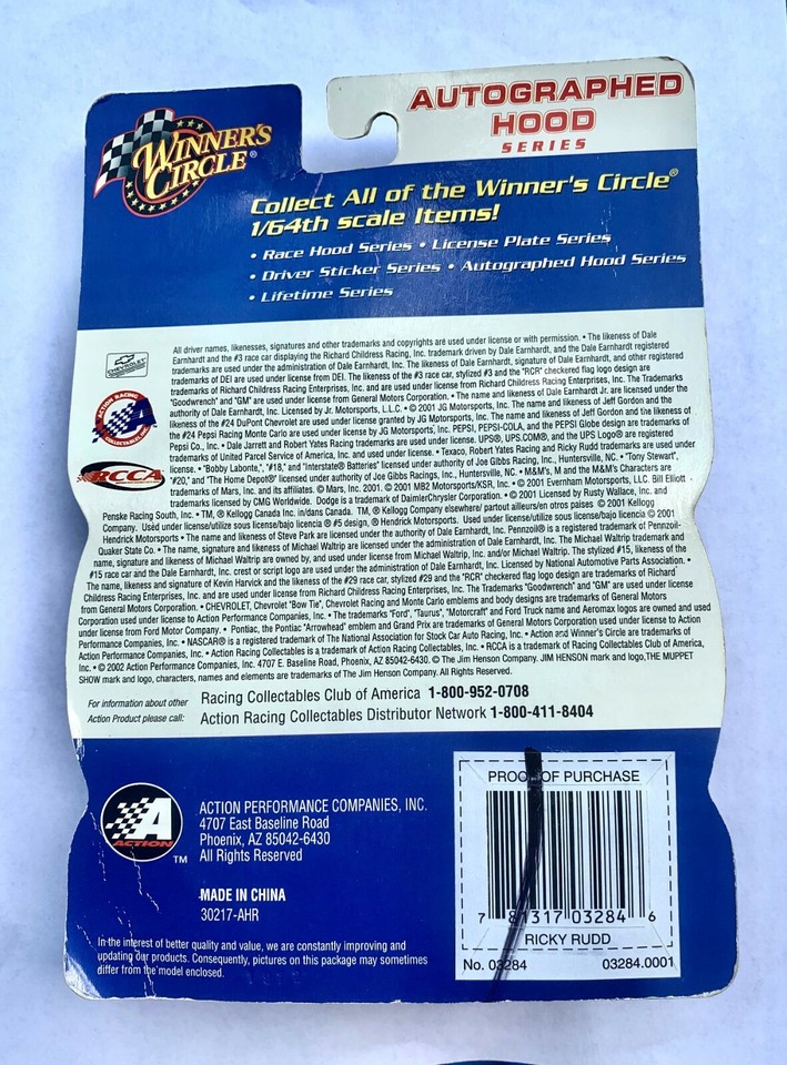 2002 NASCAR Winners Circle 03284 Ricky Rudd #28 Muppets Race Hood ...