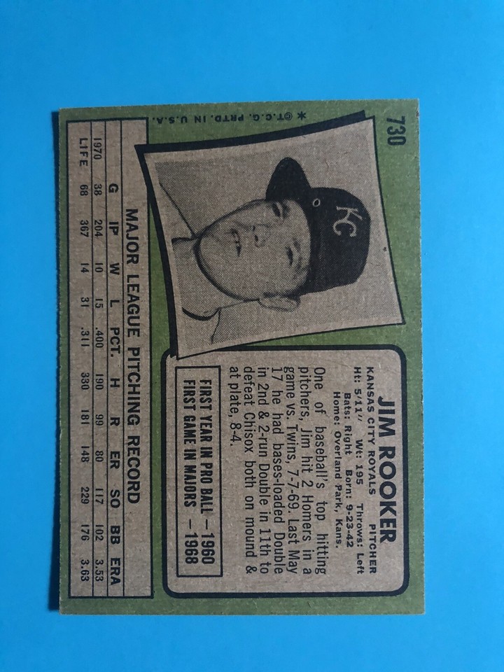 1971 Topps Baseball #730 JIM ROOKER HIGH NUMBER , EX-EXMT / FREE ...