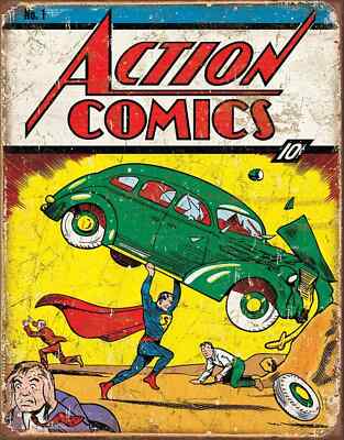 Superman Action Comics No. 1 Cover Tin Metal Sign made in USA DC Comics ...
