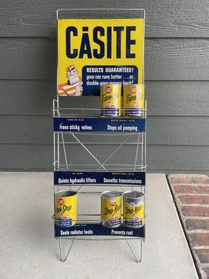 1950s Original Metal CASITE Oil Display Rack & 5 Oil Cans | eBay
