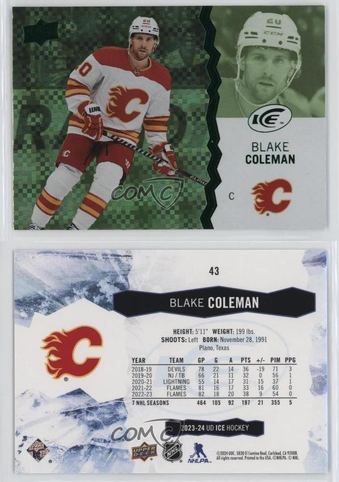 2023-24 Upper Deck Ice Green Blake Coleman #43 g6p | eBay