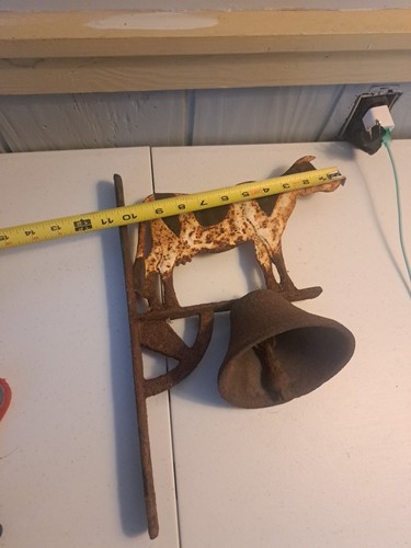 Antique Iron Dinner Bell Rustic Farmhouse Dairy Cow Wall Bracket HEAVY ...