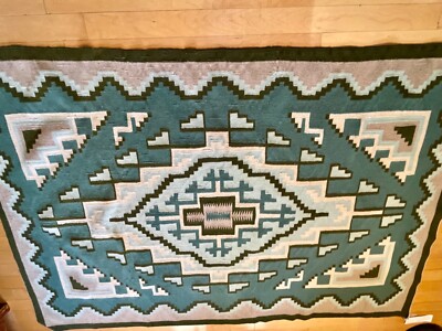 Navajo Burntwater large rug, 32 1/4"X 72 1/4", turquoise, cream, grey ...