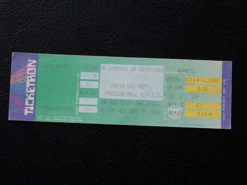 Unused David Lee Roth Concert Ticket - Freedom Hall 1986 - Ticketron ...