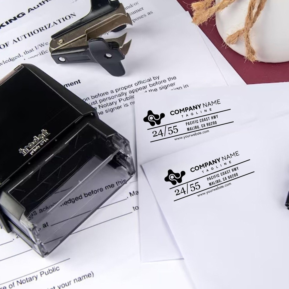 Custom Self-Inking Stamp with Company Name, Address, Logo, Tagline ...
