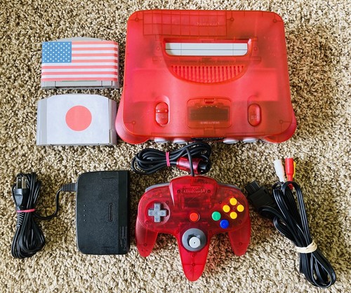 Authentic Clear Red Watermelon Nintendo 64 N64 Console OEM + GAMES ...