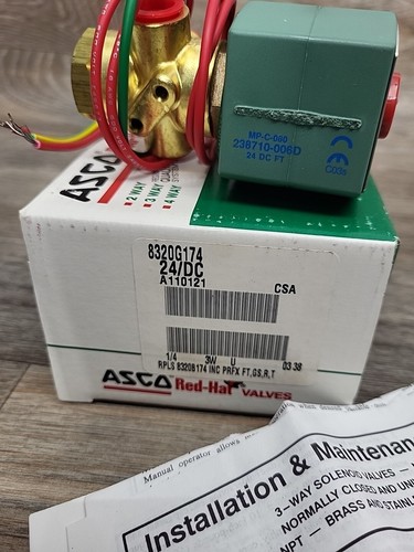 Asco 8320G174 Red HAT Solenoid Valve 3 way 24 VDC 1/4in Npt 60 psi 11.6 ...