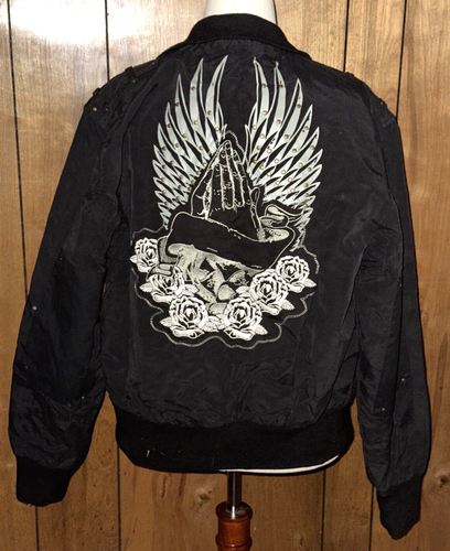 BLAC LABEL Lg Black Jacket-Embroidered/Studded-Praying Hands, Angel ...