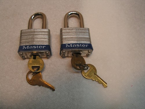 2 Master Lock Blue Band No. 3 - Heavy Duty Padlocks with 2 Matched Keys ...