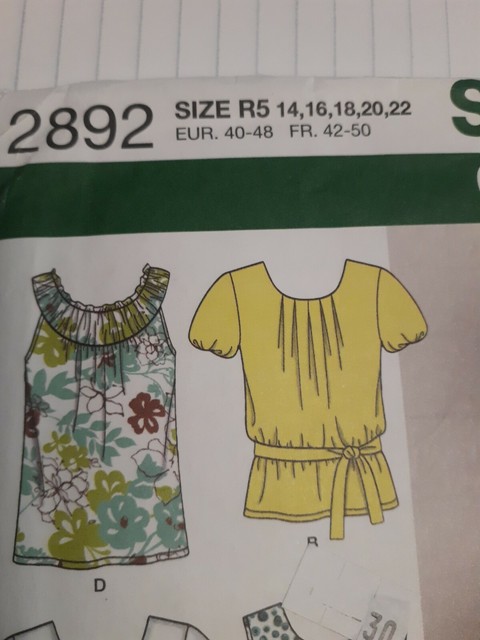 2008 Simplicity Sewing Pattern 2892 Womens Tops 6 Styles Sz 14-22 ...