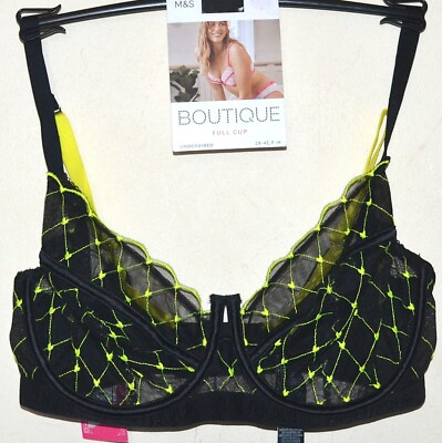 LADIES M&S BOUTIQUE LUCIA HEART EMBROIDERED FULL CUP BRA SIZE 30F BLACK ...