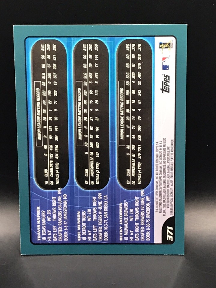 2000 Topps Baseball Travis Hafner RC #371 Prospects Rookie Card Texas ...